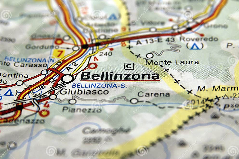 Bellinzona on the Map, Switzerland Stock Photo - Image of time ...