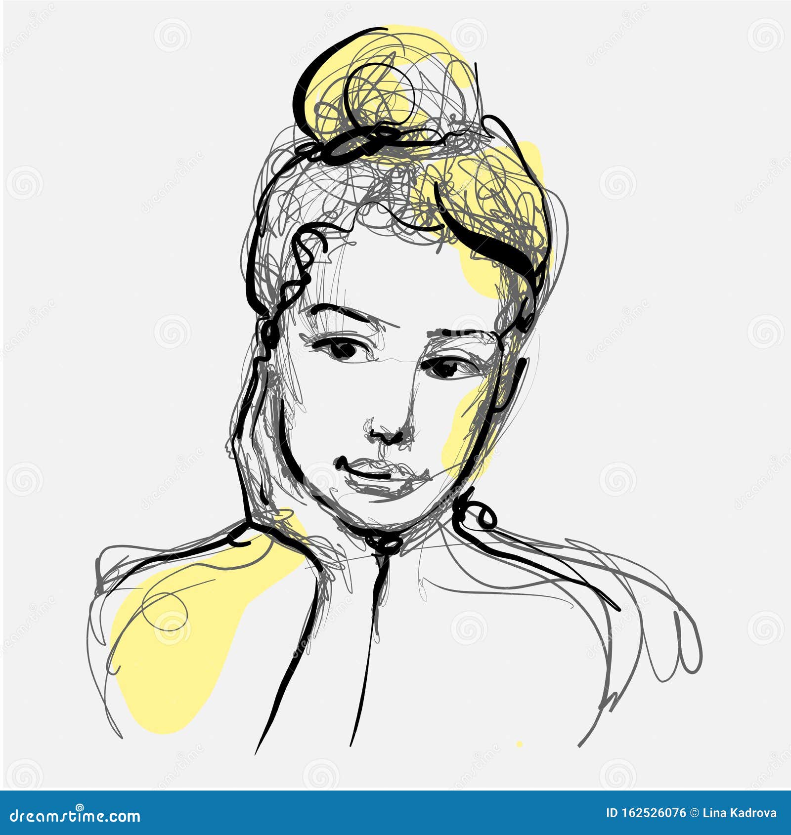 Bellissima Faccia Di Donna Che Pensa a Una Mano Disegnata Da Un Vettore ... Bellissima Faccia Di Donna Che Pensa a Una Mano Disegnata Da Un Vettore ...