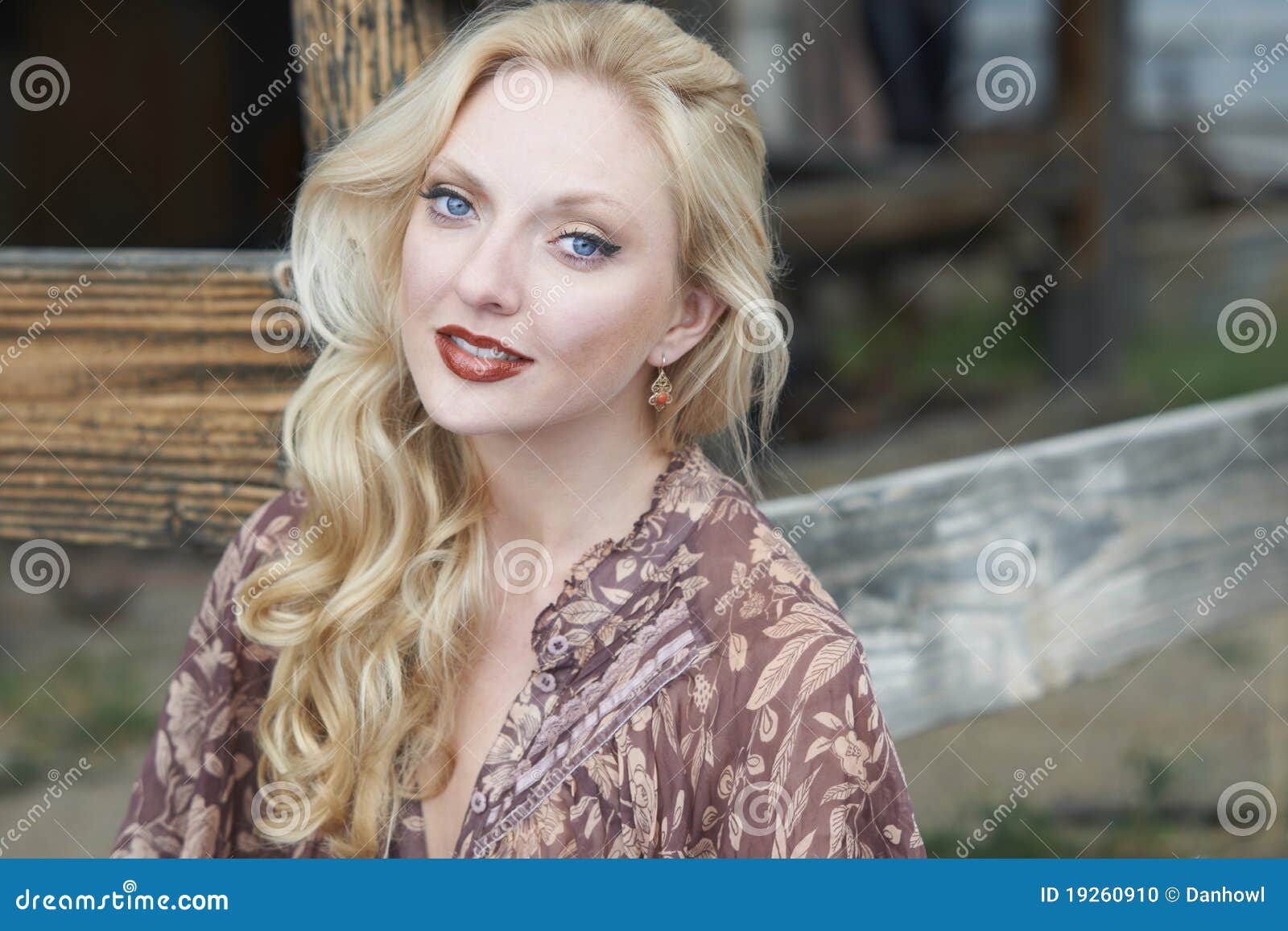 Bello Blonde Contro La Rete Fissa Rustica Fotografia Stock - Immagine ...