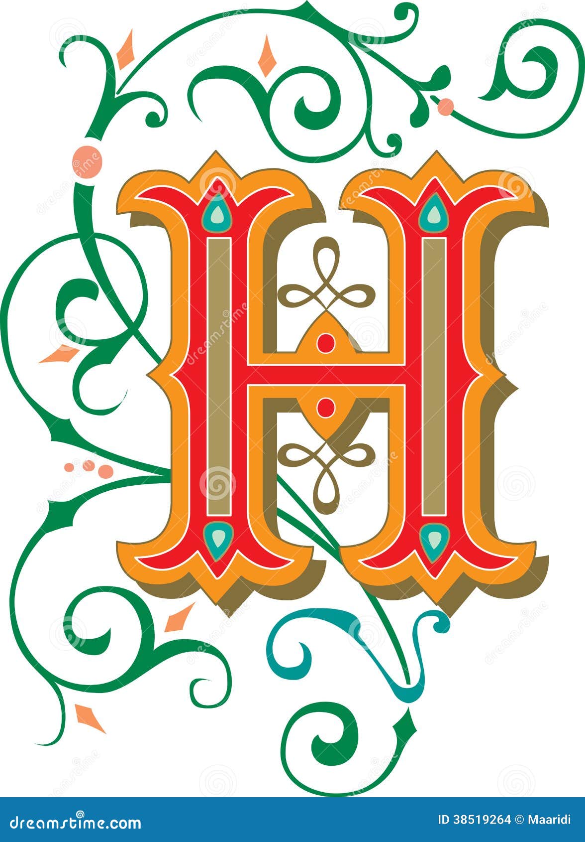 Bello ornamento, lettera H illustrazione vettoriale. Illustrazione di ...