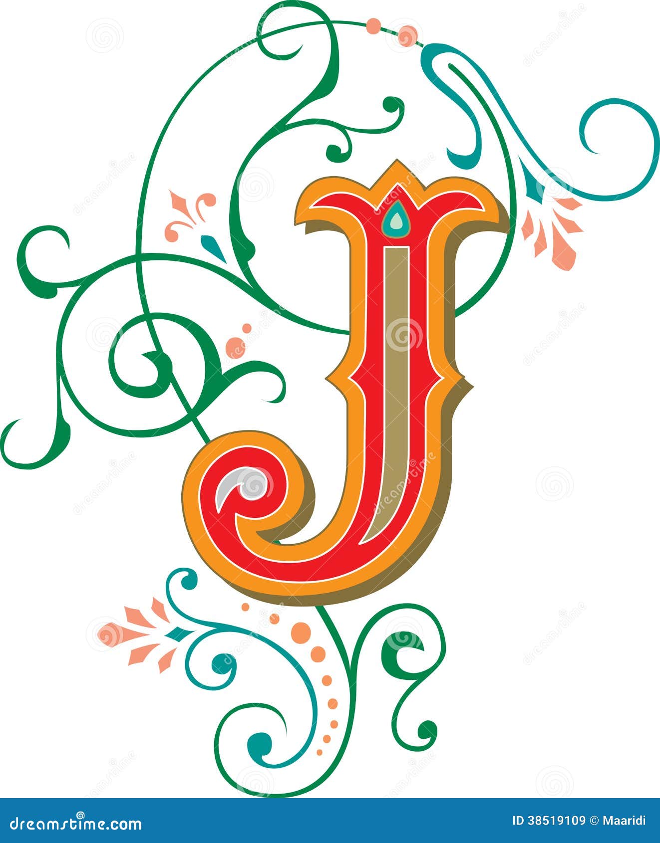 Bello ornamento, lettera J illustrazione vettoriale. Illustrazione di ...