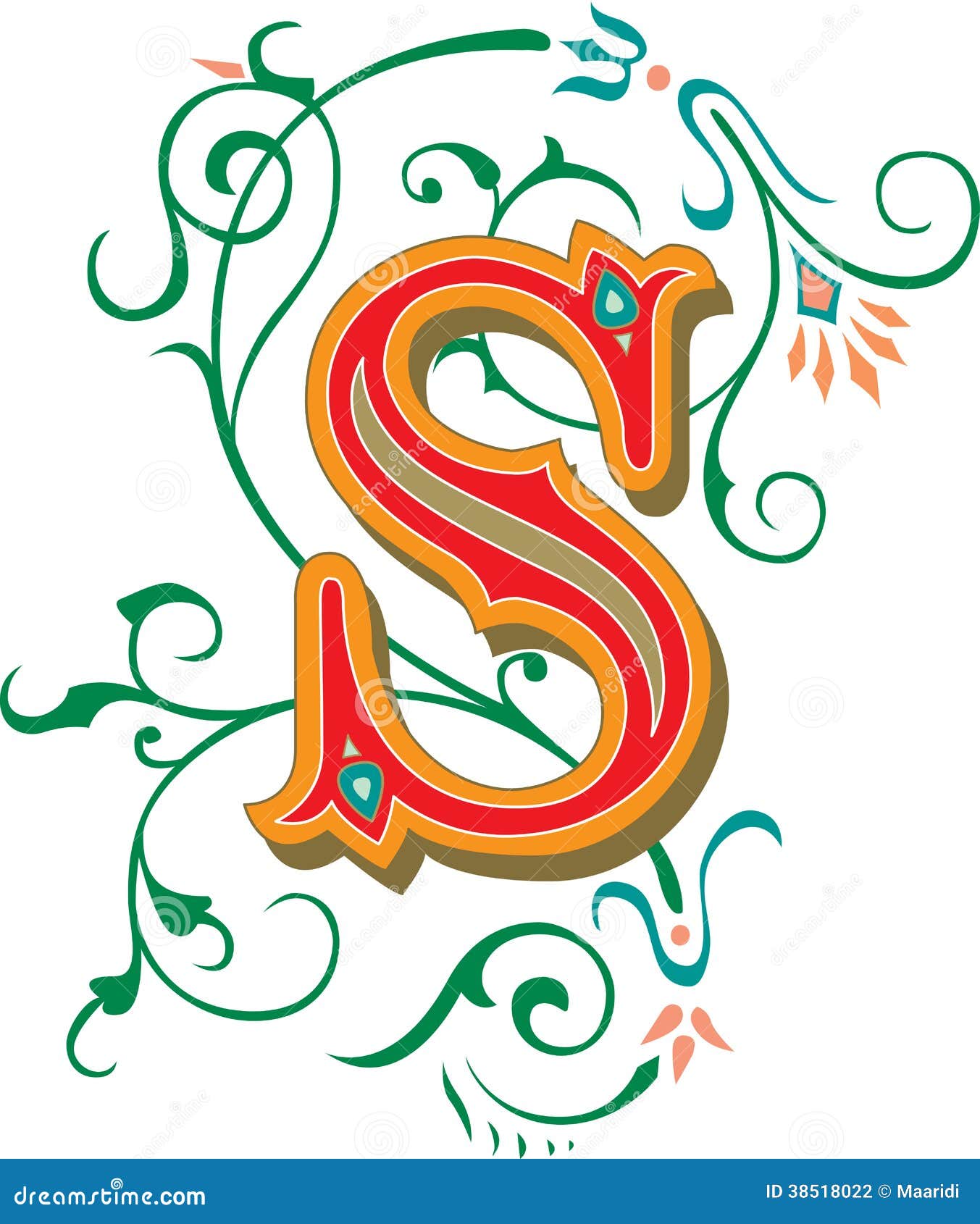 Bello ornamento, lettera S illustrazione vettoriale. Illustrazione di ...