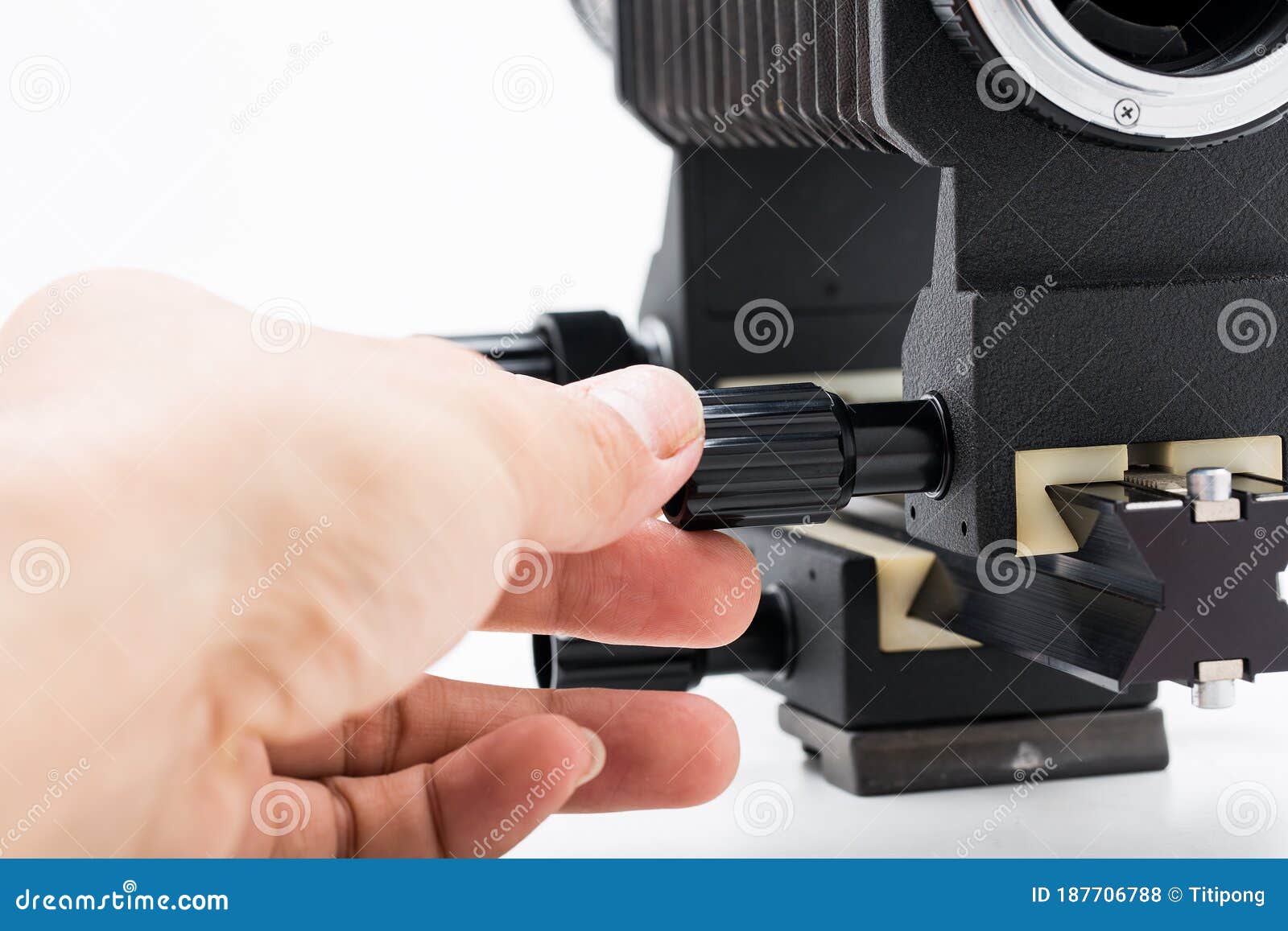 The Camera`s Focus Adjuster is Attached To the Camera. Stock Photo ...
