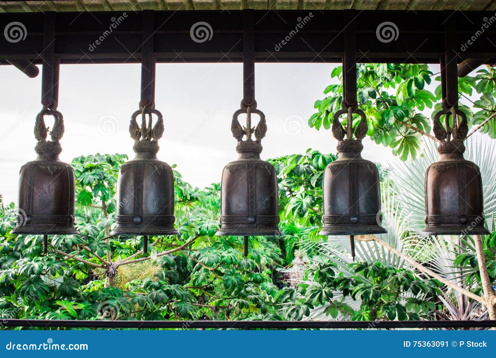 Bells. stock image. Image of terrace, rail, tree, cling - 75363091
