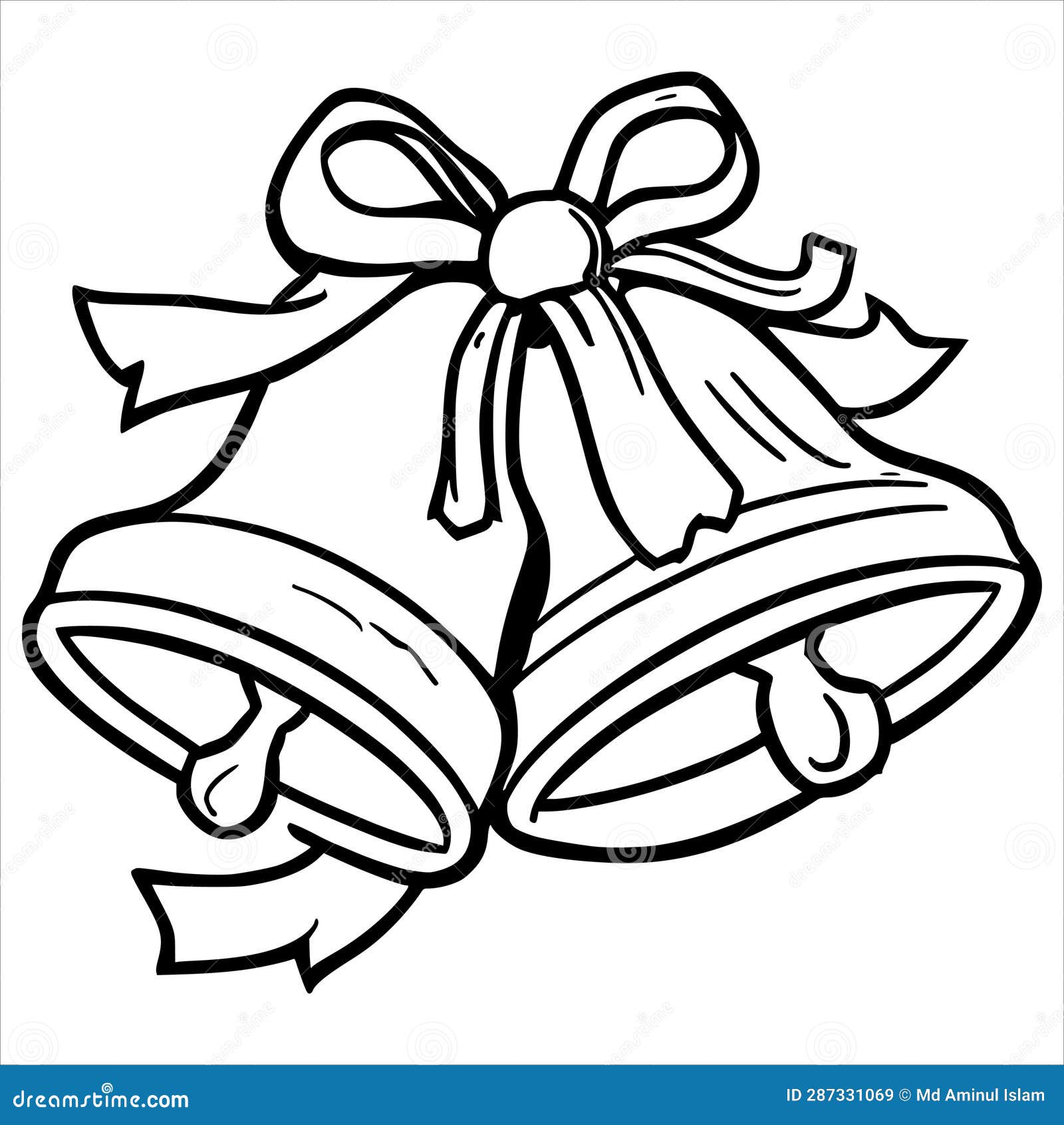 Bells with Ribbon Coloring Pages Drawing for Kids Stock Vector ...