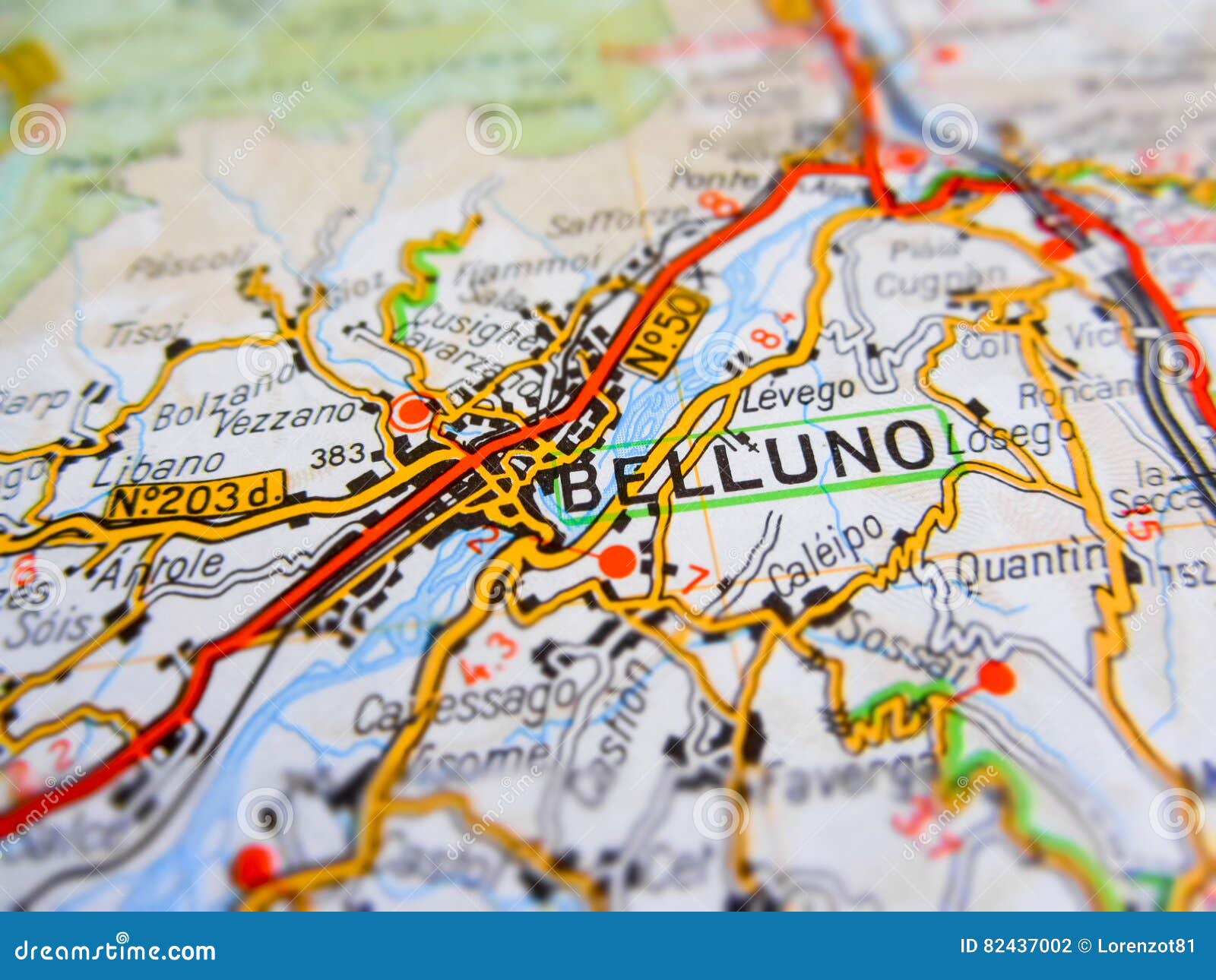 Belluno City Over Road Map Italy Stock Photos - Free & Royalty-Free ...