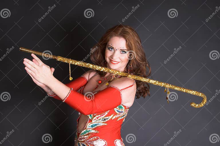 Belly Dancer with cane stock image. Image of costume, black - 4663953
