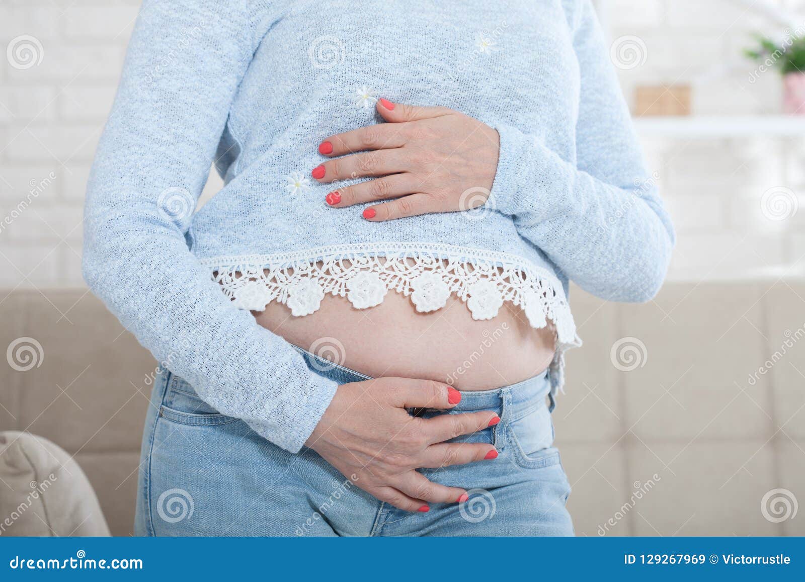 Belly Of Middle Aged Woman During Pregnancy Late Pregnancy Concept