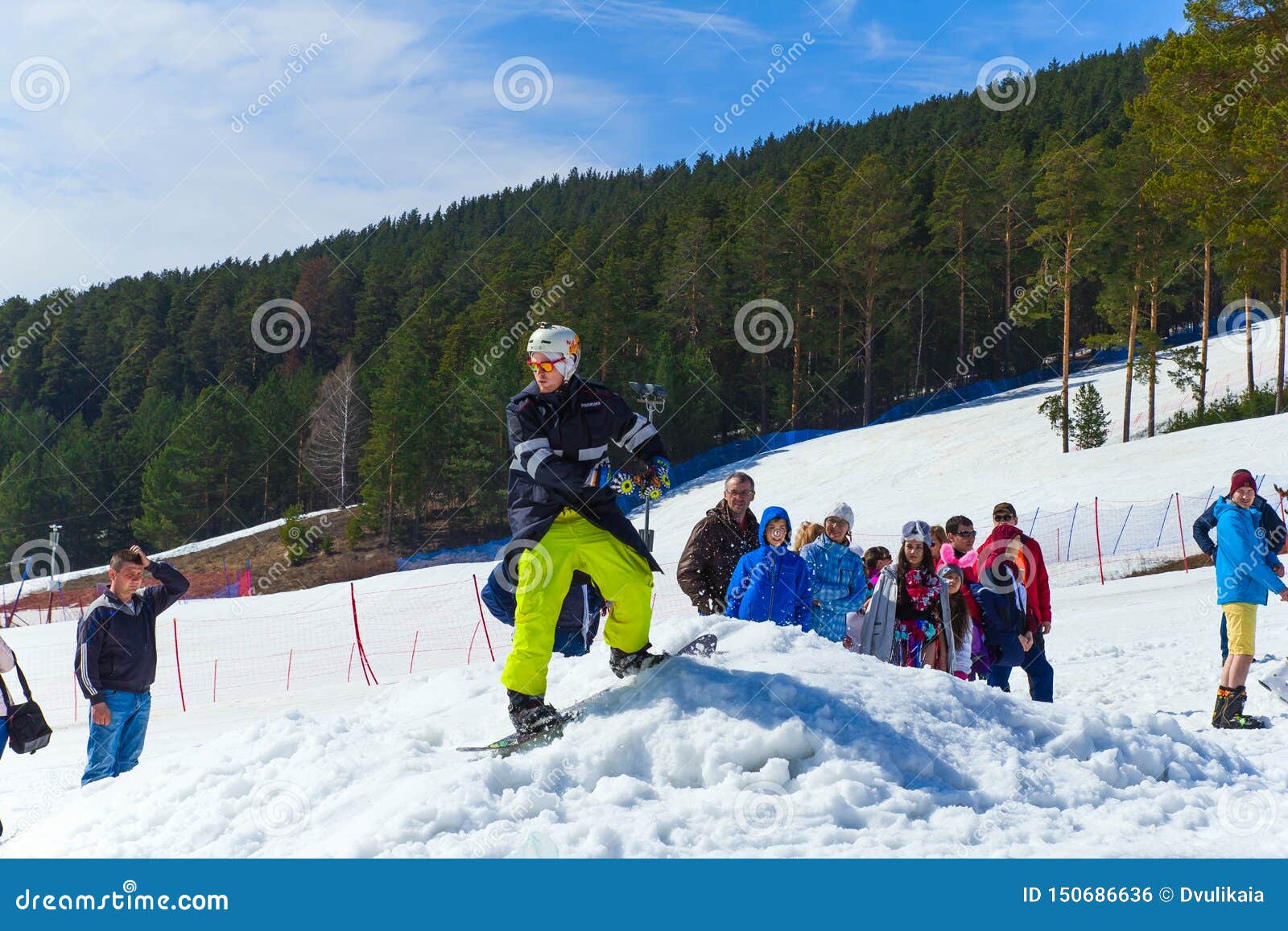 BELORETSK,RUSSIA, 13 APRIL 2019 - Young Man Snowboarder Makes a Jump on ...