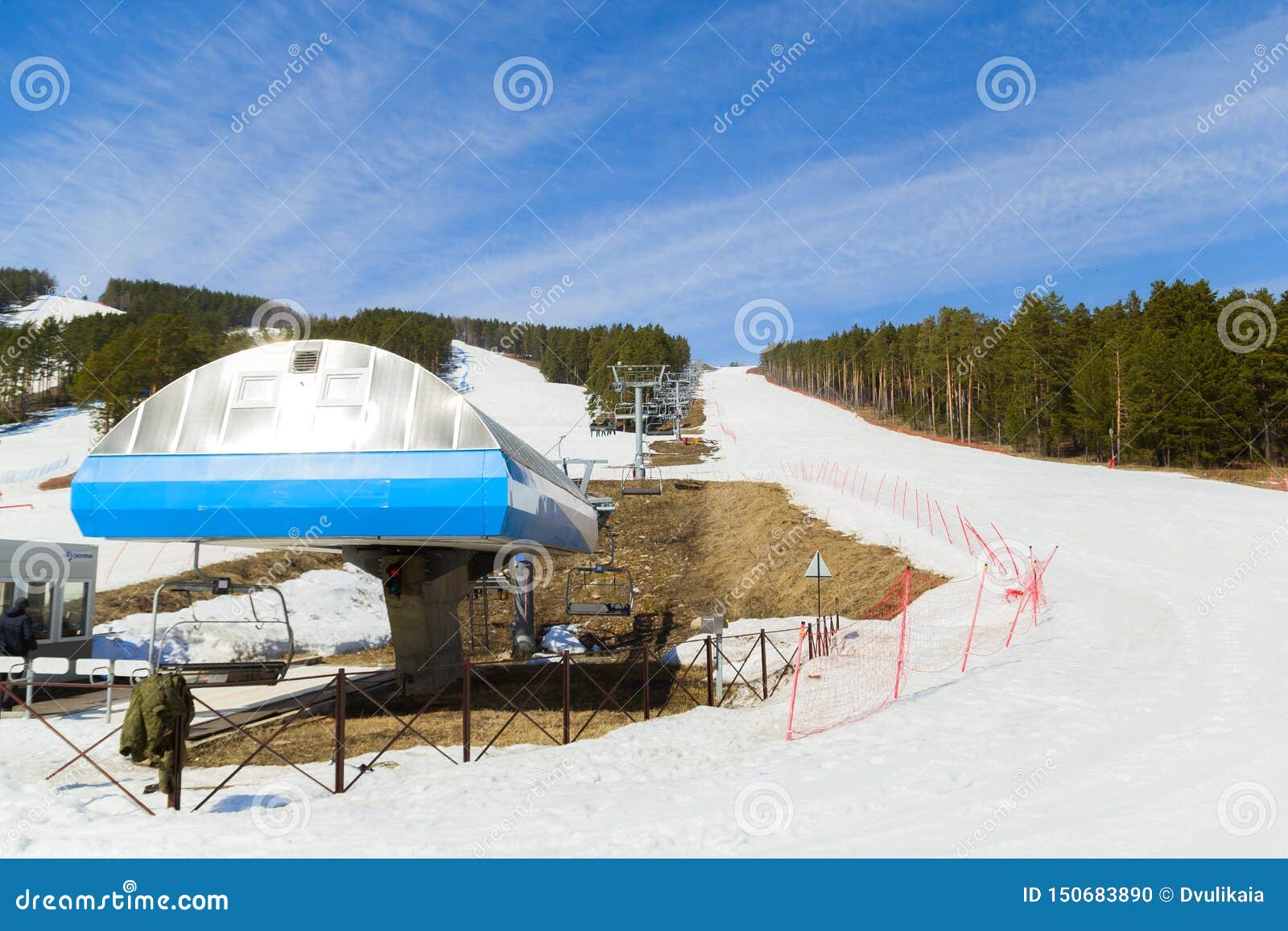 BELORETSK,RUSSIA, 13 APRIL 2019 - View of the Ski Lift and Ski Track in ...