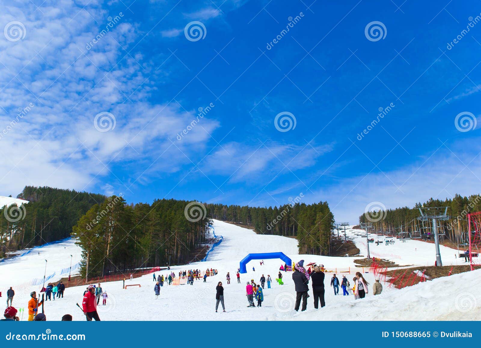 BELORETSK,RUSSIA, 13 APRIL 2019 - View of the Ski Lift and Ski Track in ...