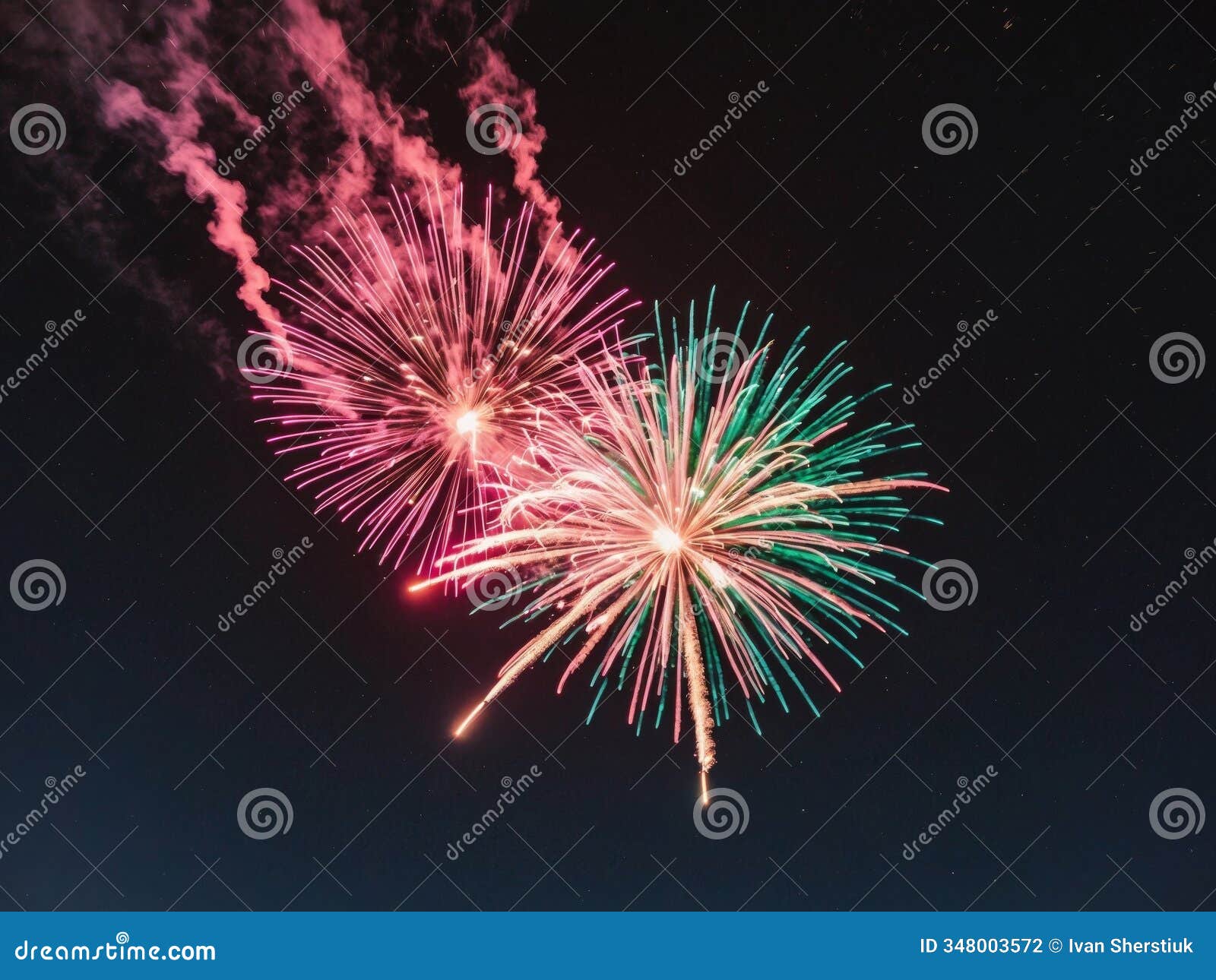 From Below Shot of Wonderful Vivid Fireworks Exploding on Background of ...