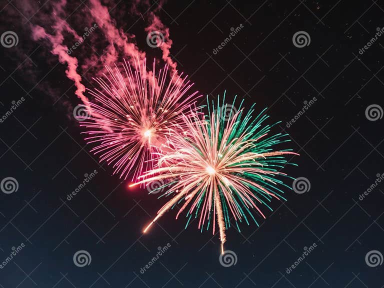 From Below Shot of Wonderful Vivid Fireworks Exploding on Background of ...