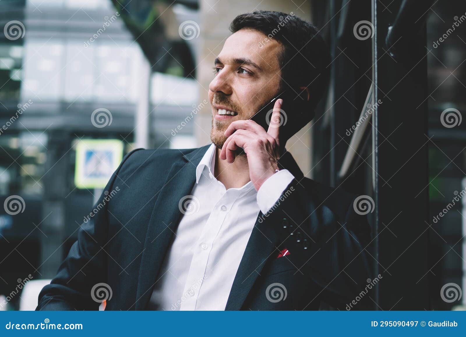 Cheerful Boss Talking on Smartphone in Street Stock Image - Image of ...