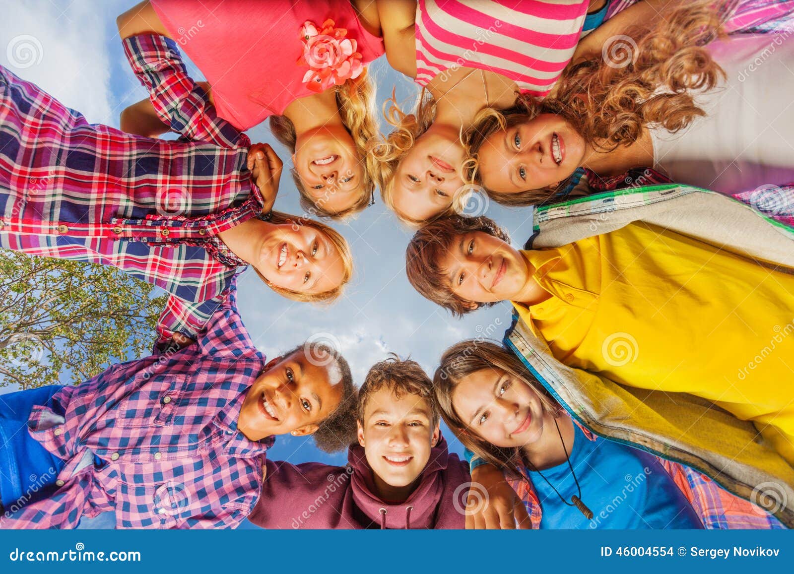 Below View of Children Standing in Circle Form Stock Photo - Image of ...