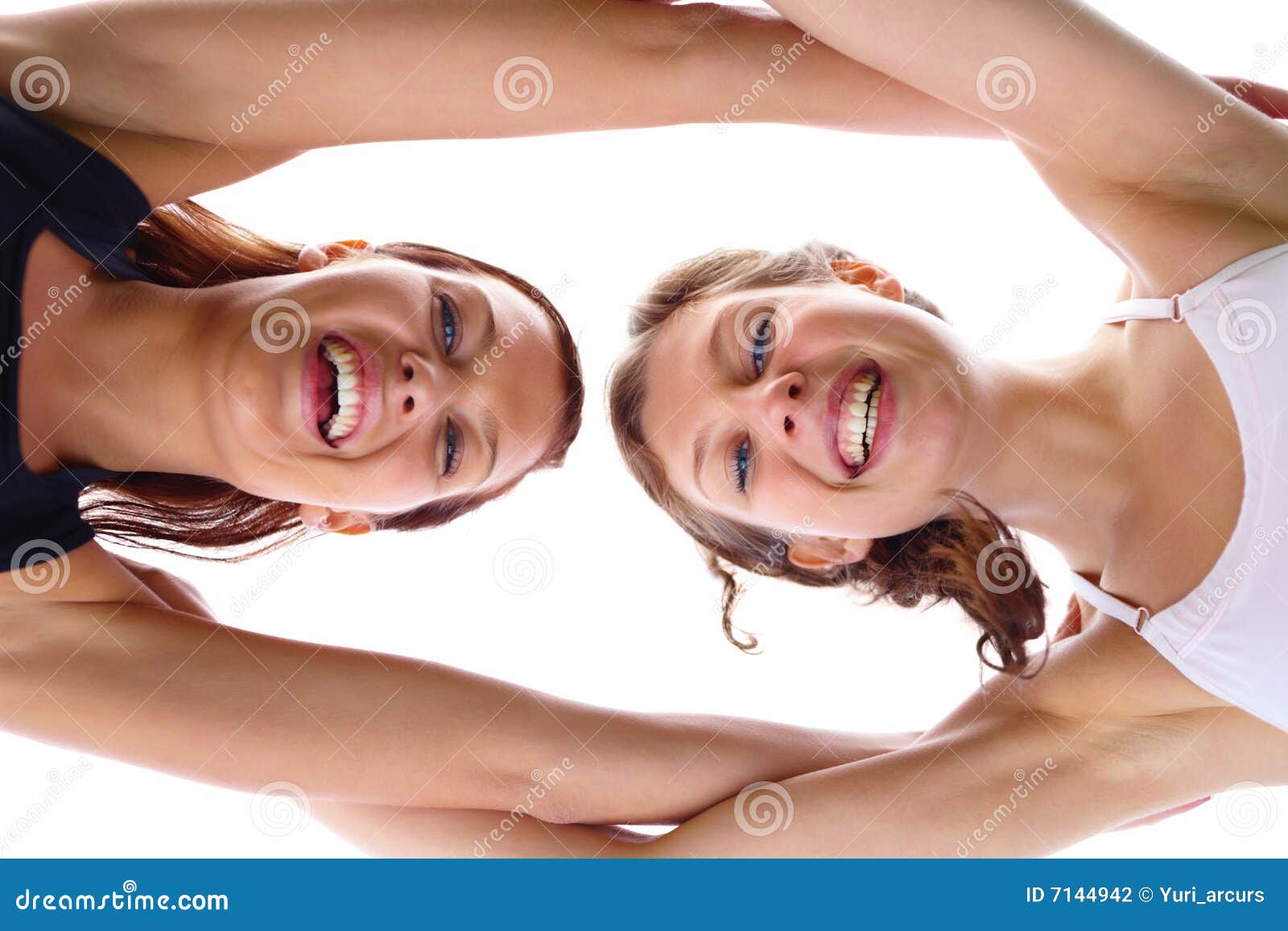 Below View of Happy Friends with Linked Arms Stock Photo - Image of ...