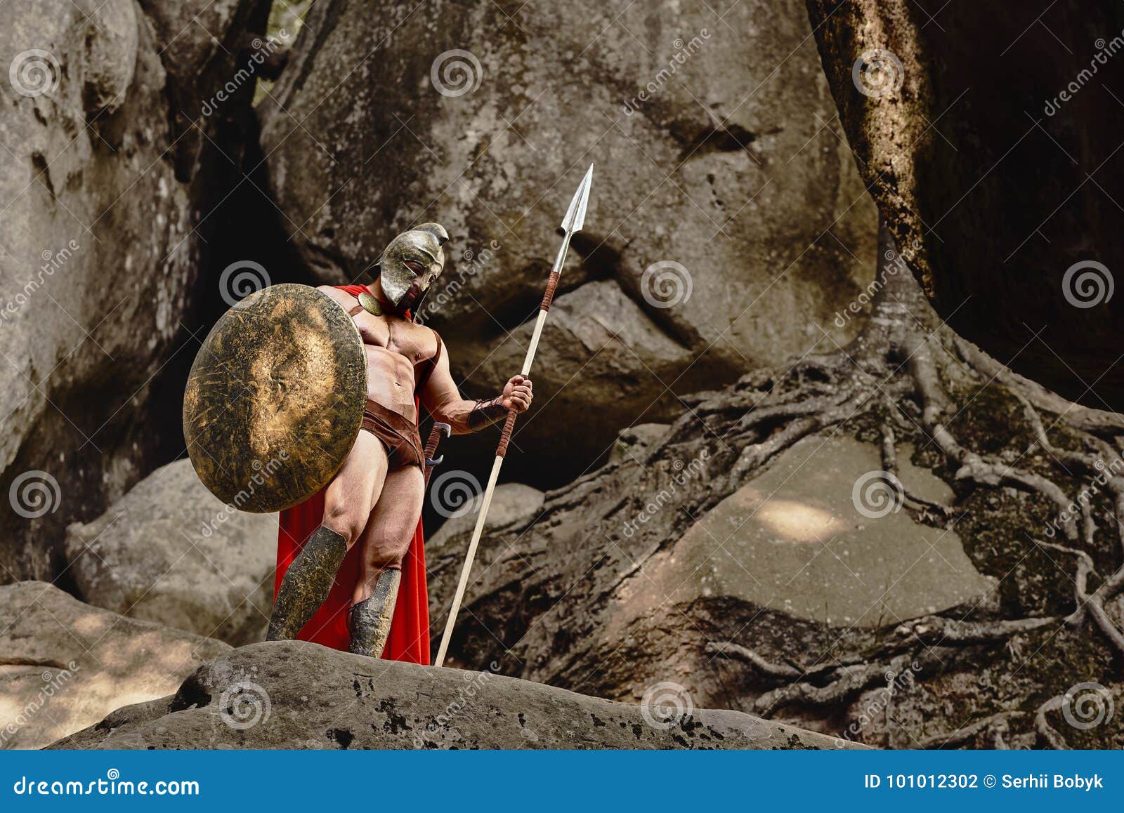 Confident Muscular Warrior in Gladiator Outfit Stock Photo - Image of ...