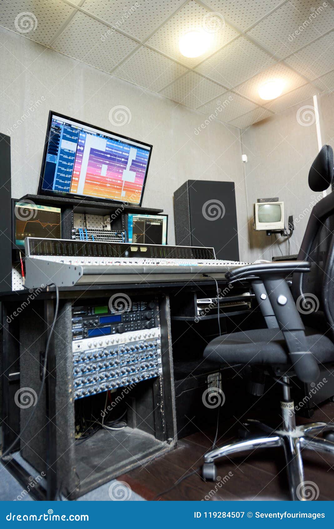 Control Board and Monitors in Studio Stock Image - Image of mixing ...