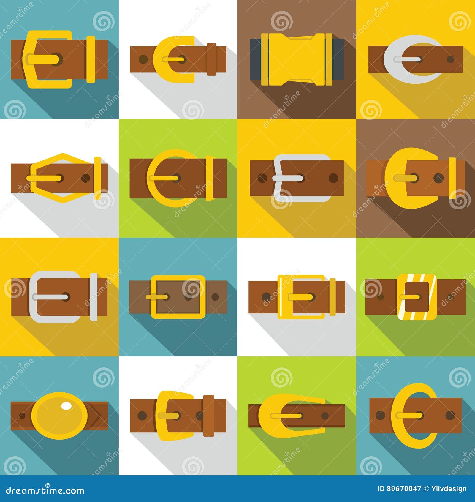 Belt Buckles Icons Set, Flat Style Stock Vector - Illustration of ...