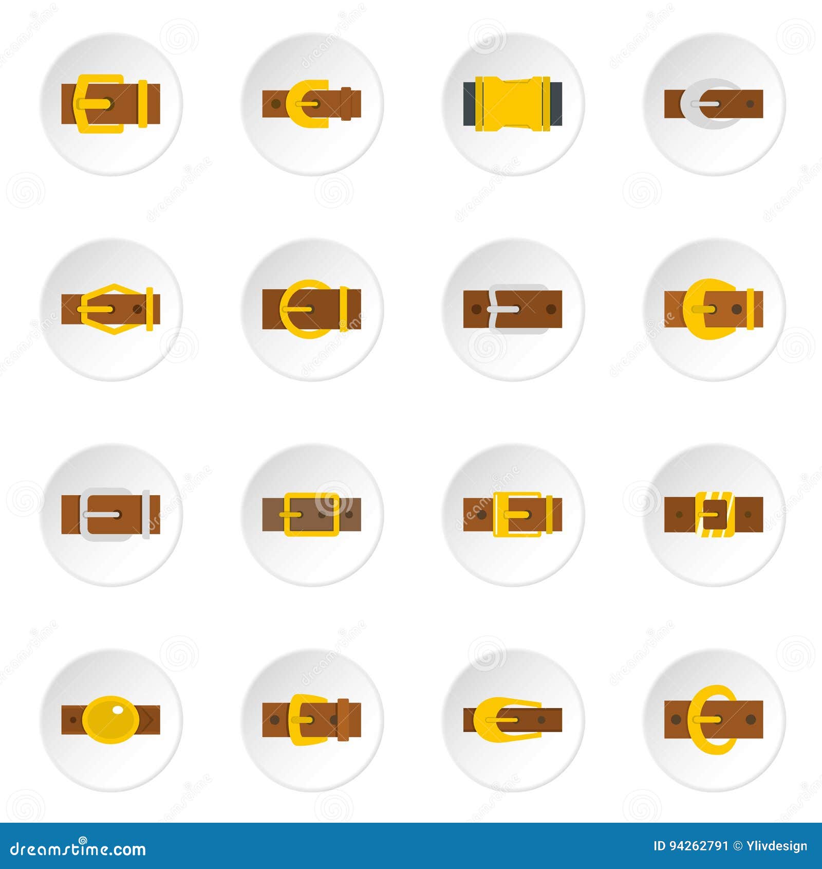 Belt Buckles Icons Set in Flat Style Stock Vector - Illustration of ...
