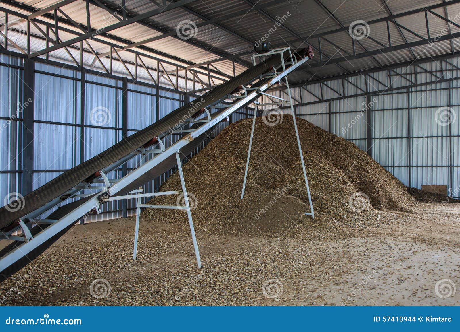 Belt Conveyer Transport Wood Chip for Store in Yard Stock Photo - Image ...