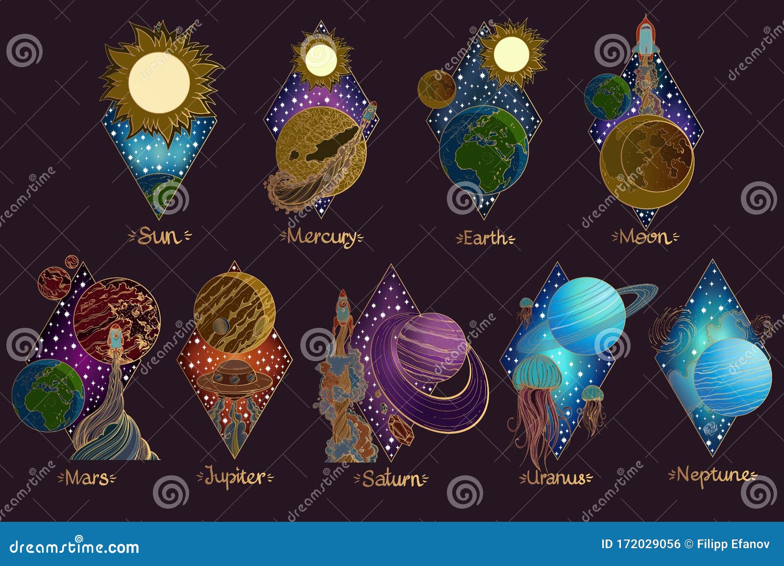 Belysning Av Solsystemet Planeter Och Satelliter Astronomi Stock ...