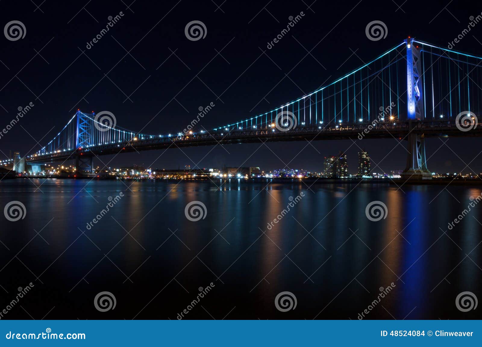 Ben Franklin Bridge stock photo. Image of reflections - 48524084