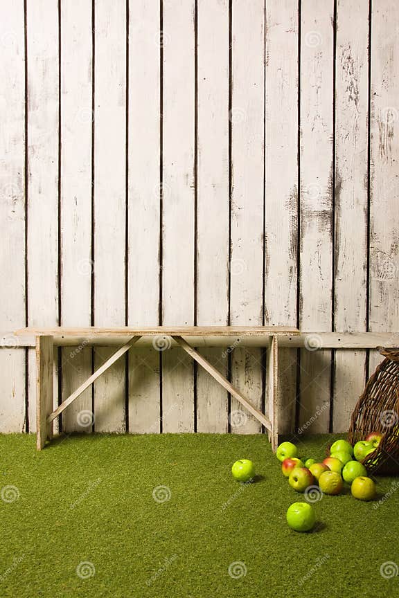 Bench and apples stock image. Image of background, farm - 92621807