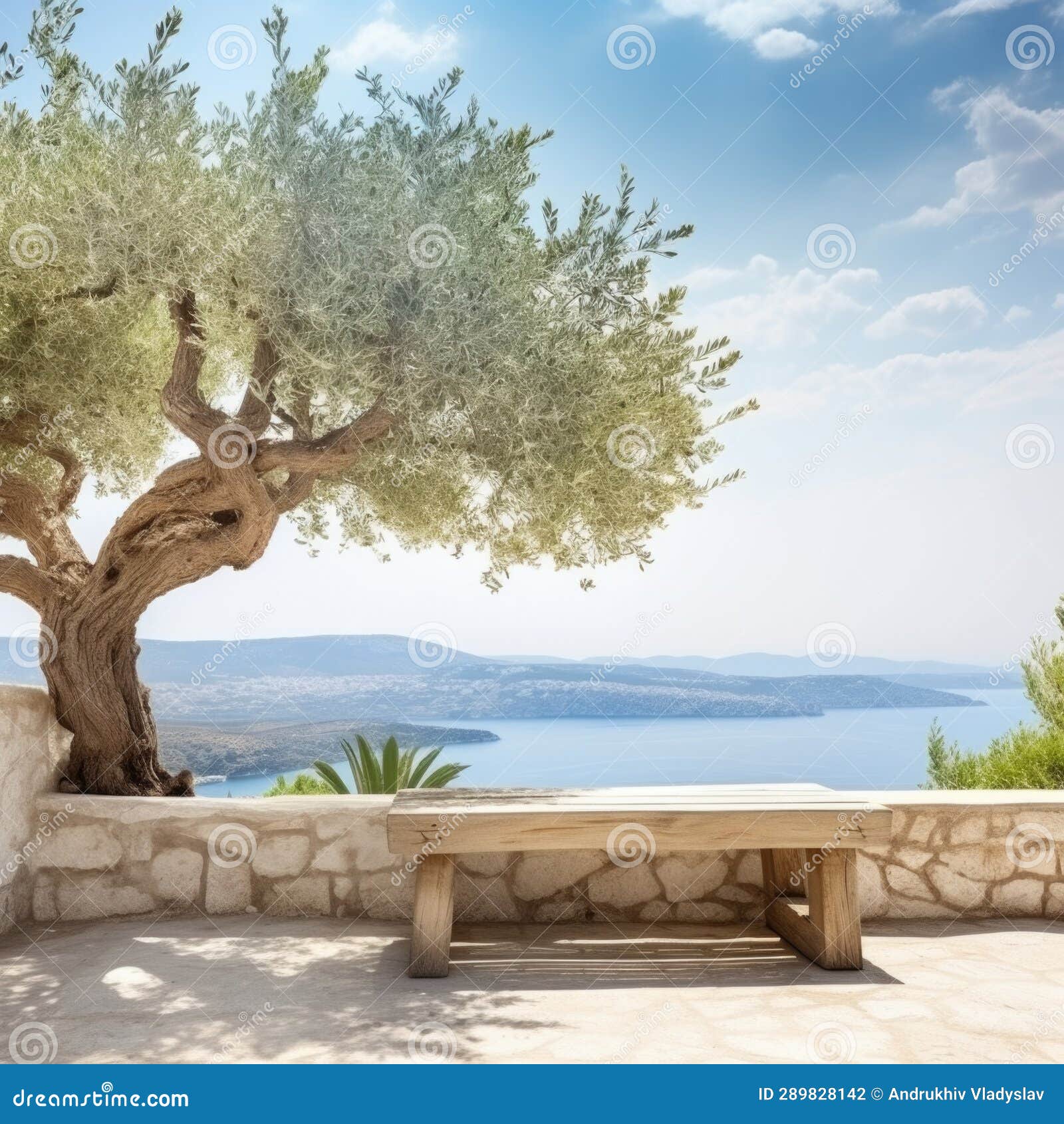 A Bench on the Background of a Mediterranean-style Porch Stock ...