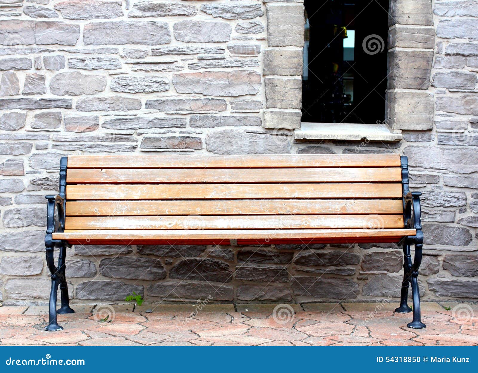 Bench on the Background of a Stone Wall Stock Photo - Image of chair ...
