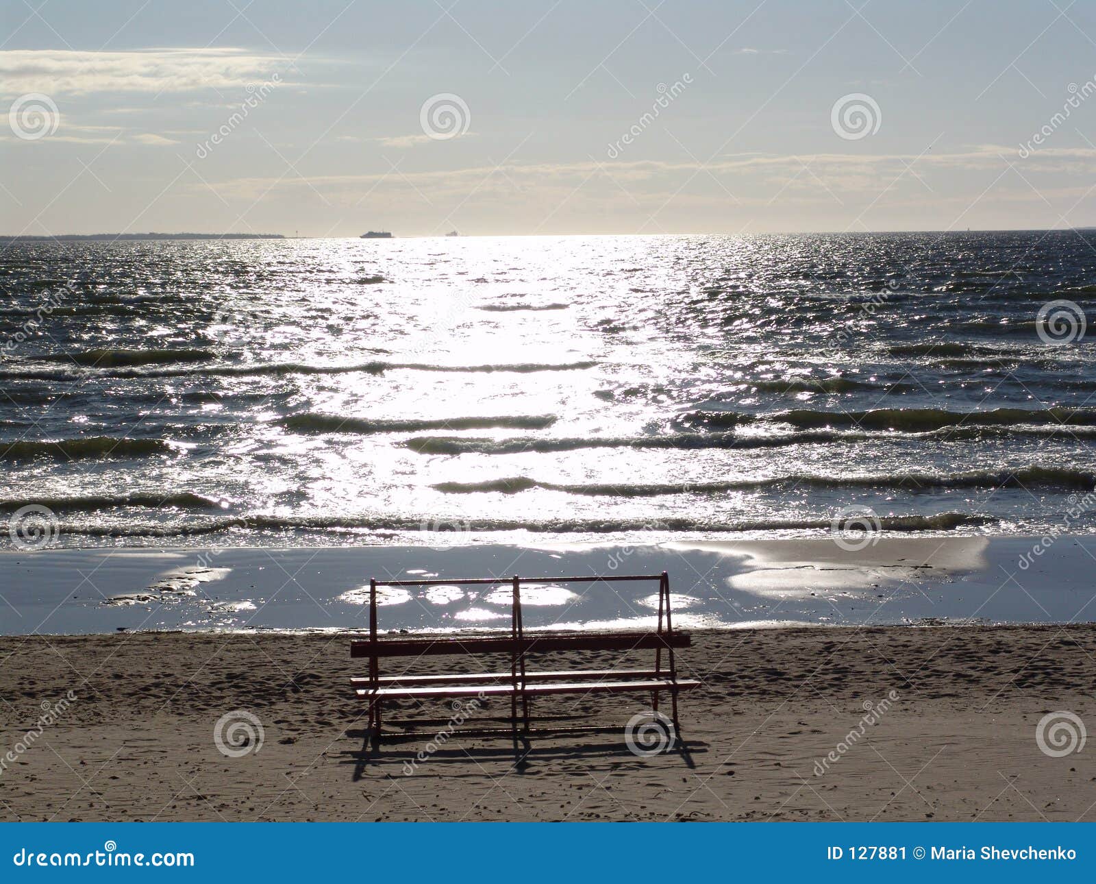 Bench on the beach stock image. Image of loneliness, spring - 127881