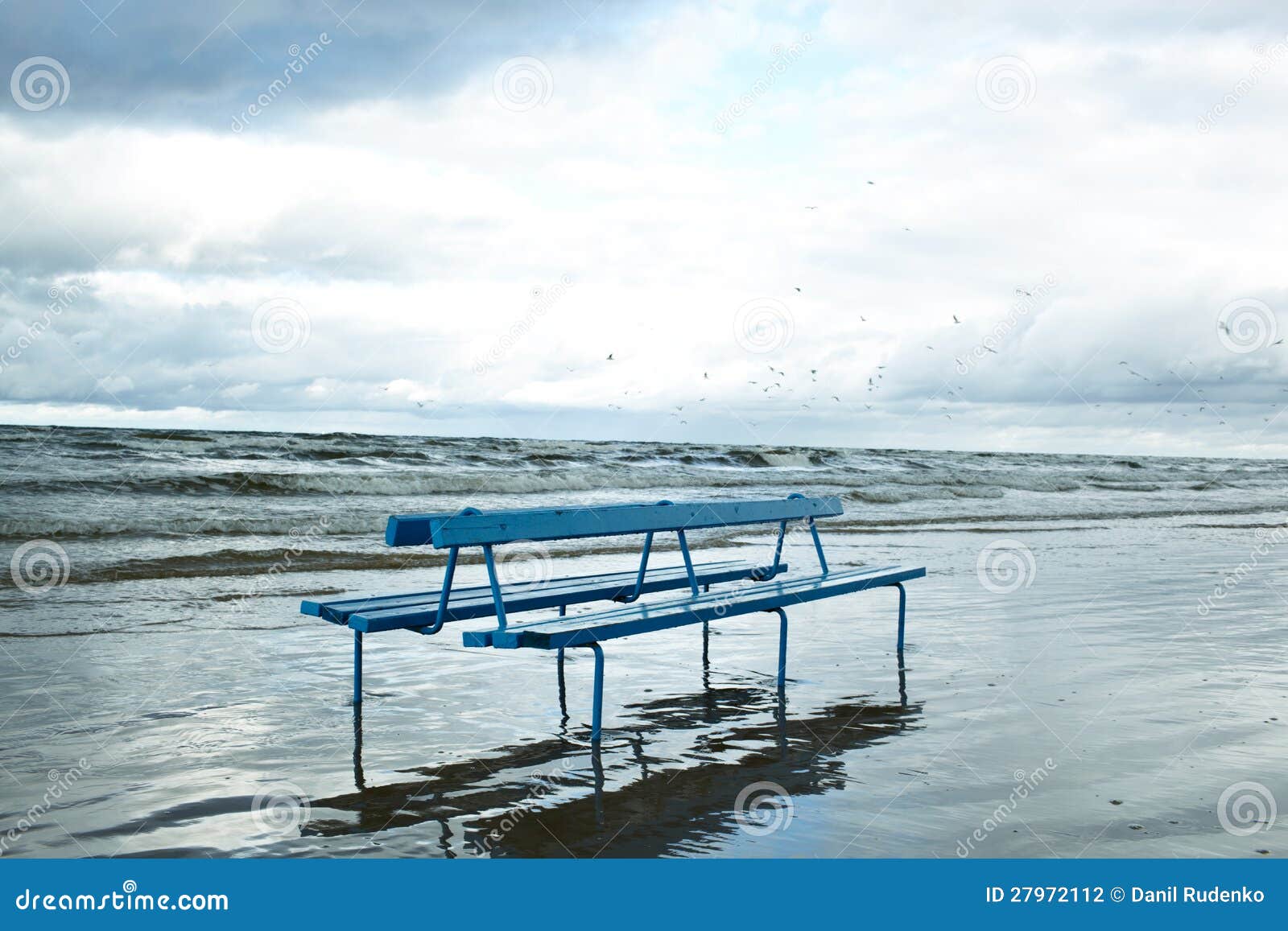Bench on the beach. stock photo. Image of furniture, cold - 27972112