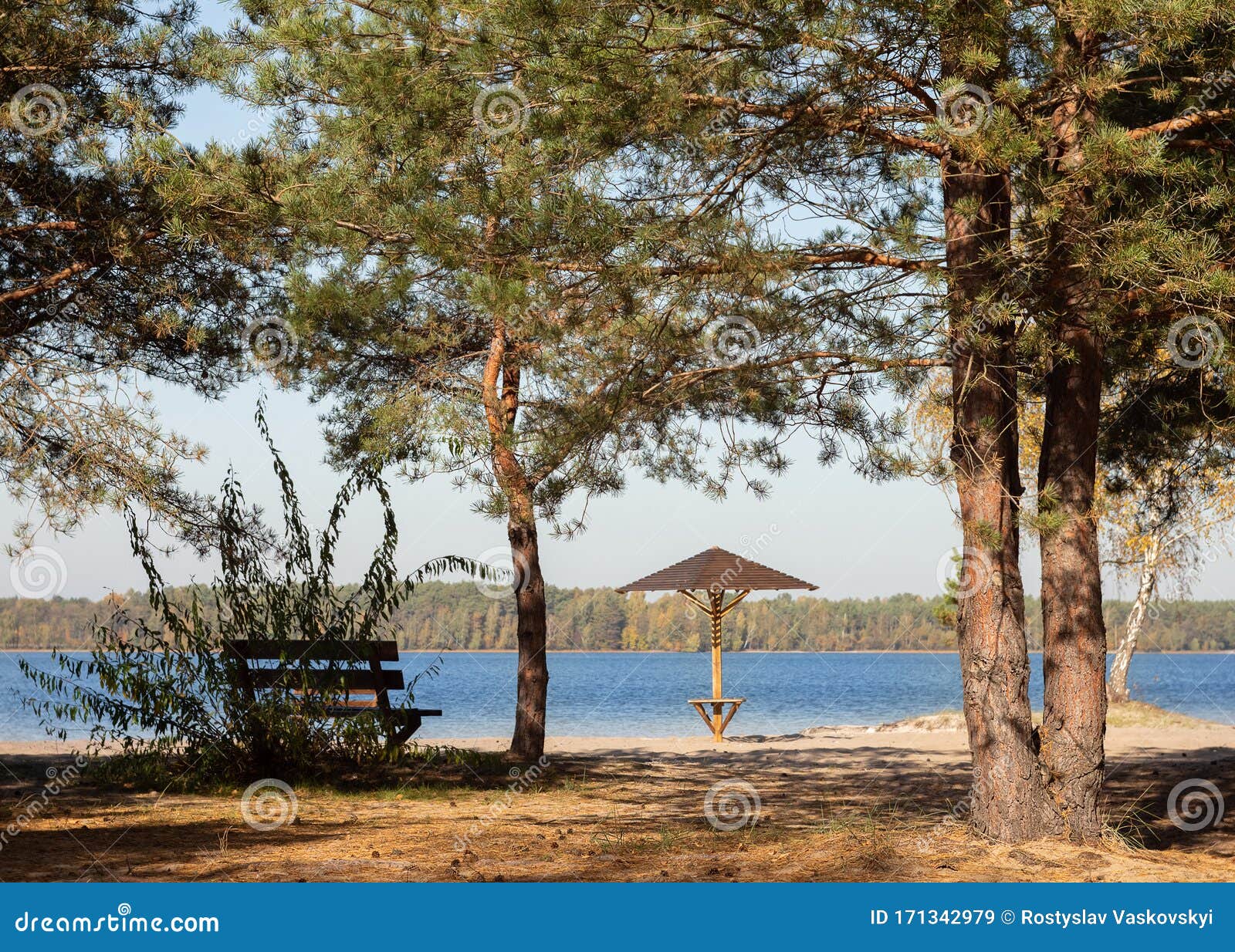 Bench and beach parasol stock image. Image of bench - 171342979