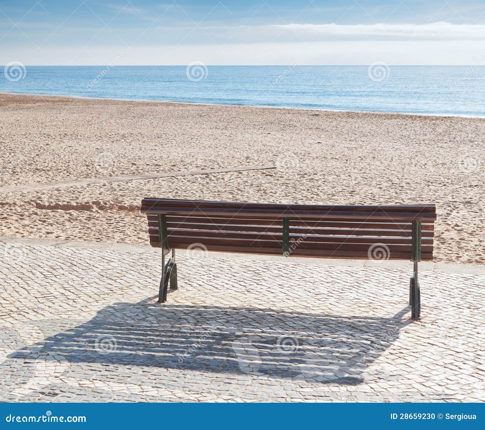 Bench on the Beach of the Sea. Stock Photo - Image of blue, horizon ...