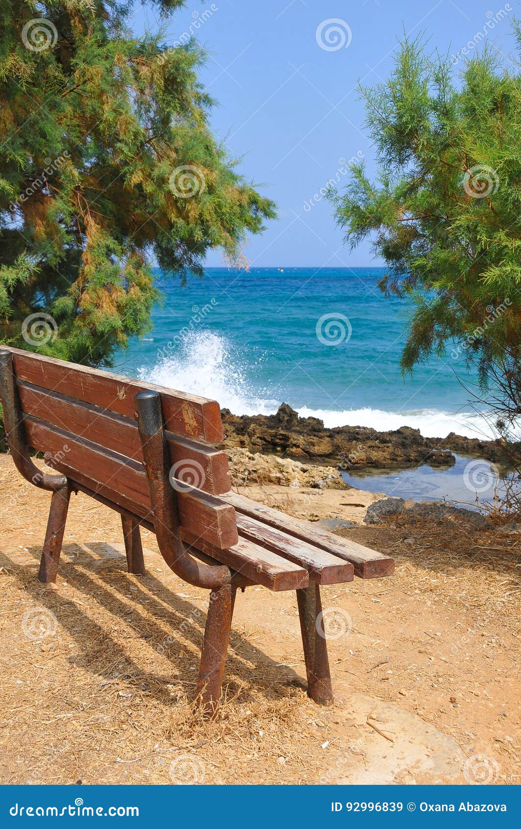 Bench on the beach stock image. Image of outdoor, water - 92996839