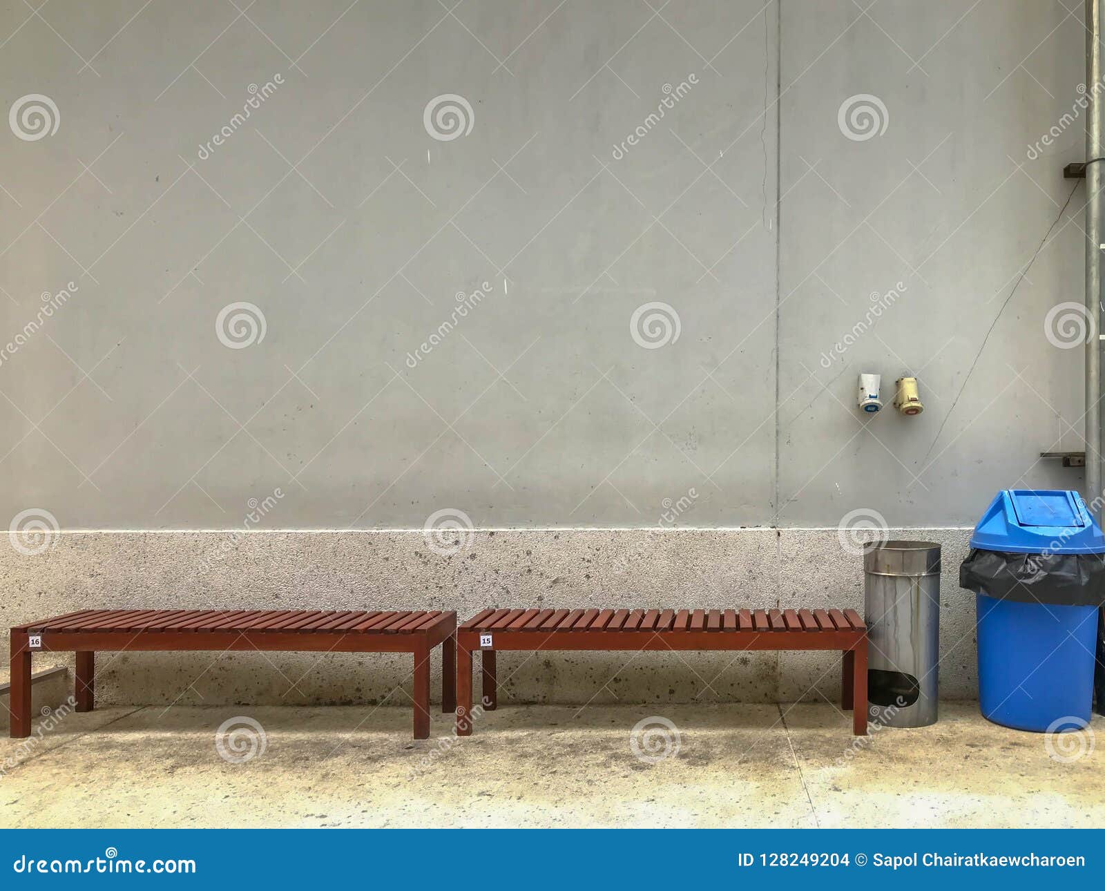 Bench and Bin is Smoking Zone Area Stock Photo - Image of place, smoke ...