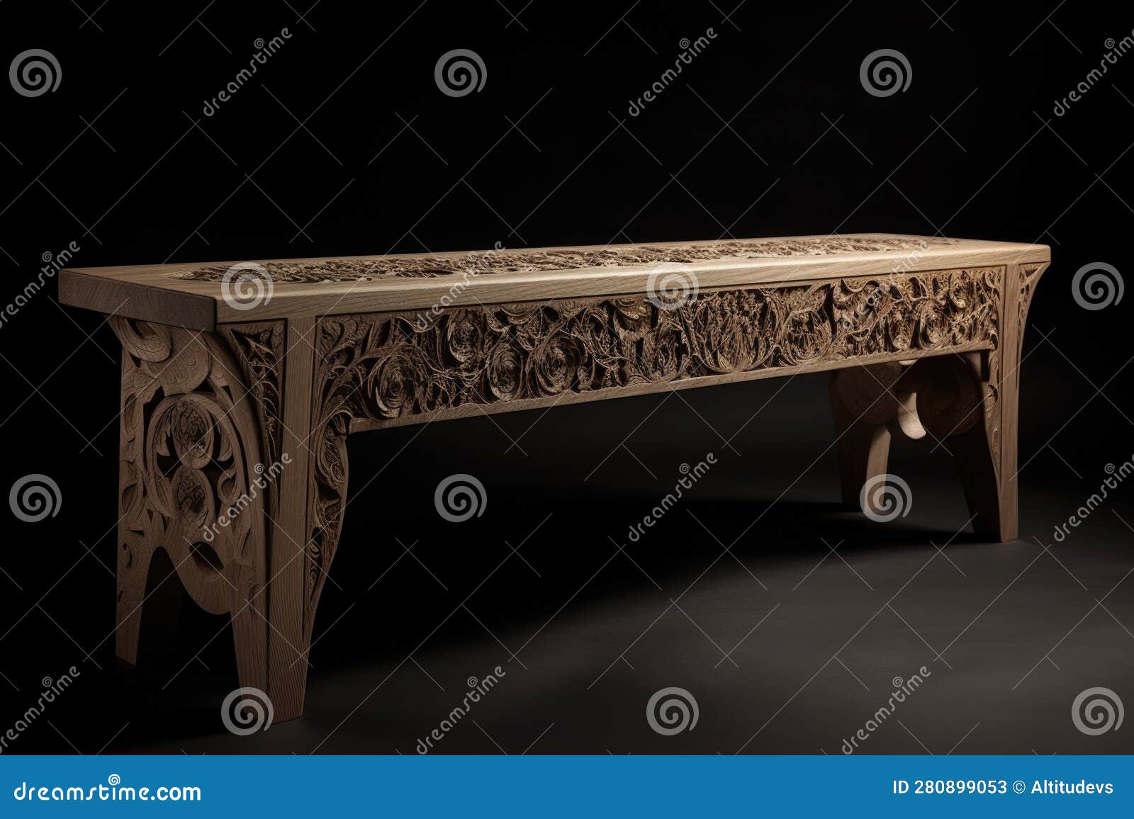 Bench Carved from Solid Oak, with Intricate Details and Textures Stock ...