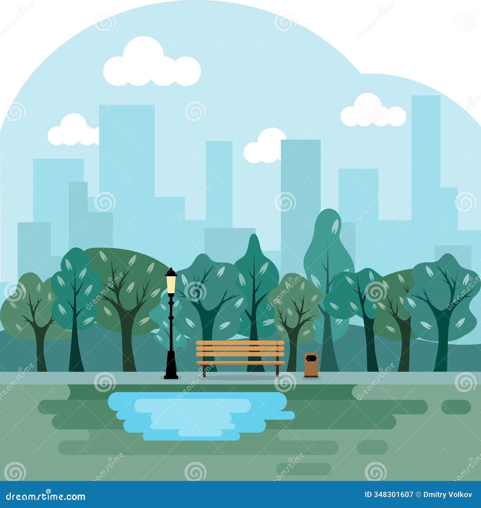 Bench in the City Park, Bench Against the Backdrop of the City ...