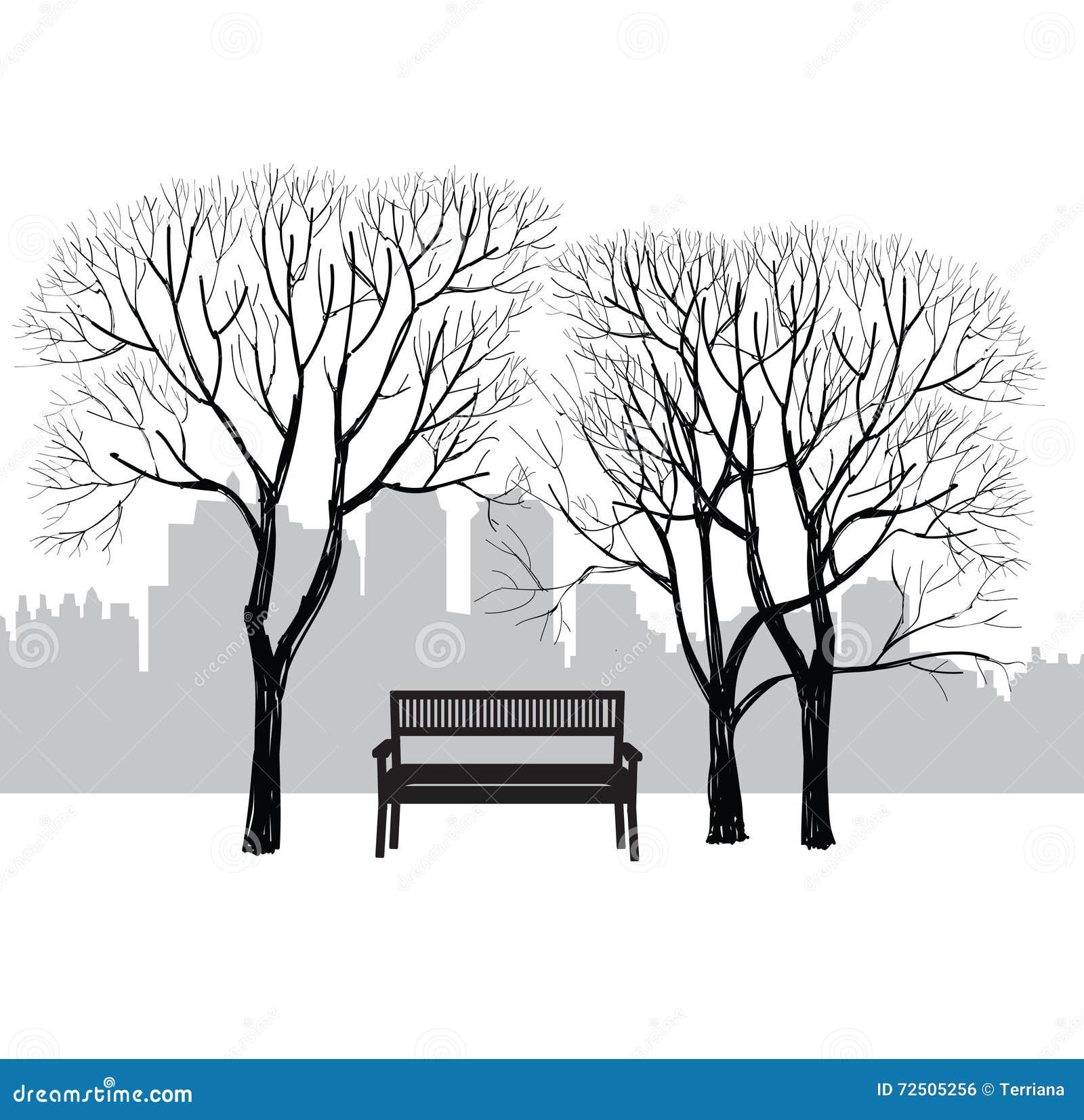 Bench in City Park. Landscape Illustration City Skyline Stock ... Bench in City Park. Landscape Illustration City Skyline Stock ...