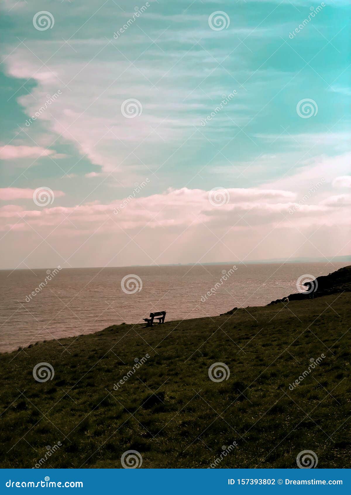 Bench on a Cliff with Sea and Clouds Stock Photo - Image of horizon ...
