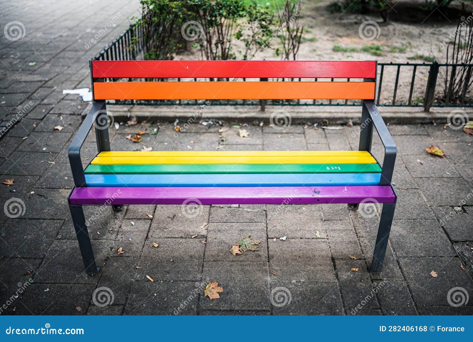 A Bench Colored with the Rainbow Colors in Vienna Stock Photo - Image ...