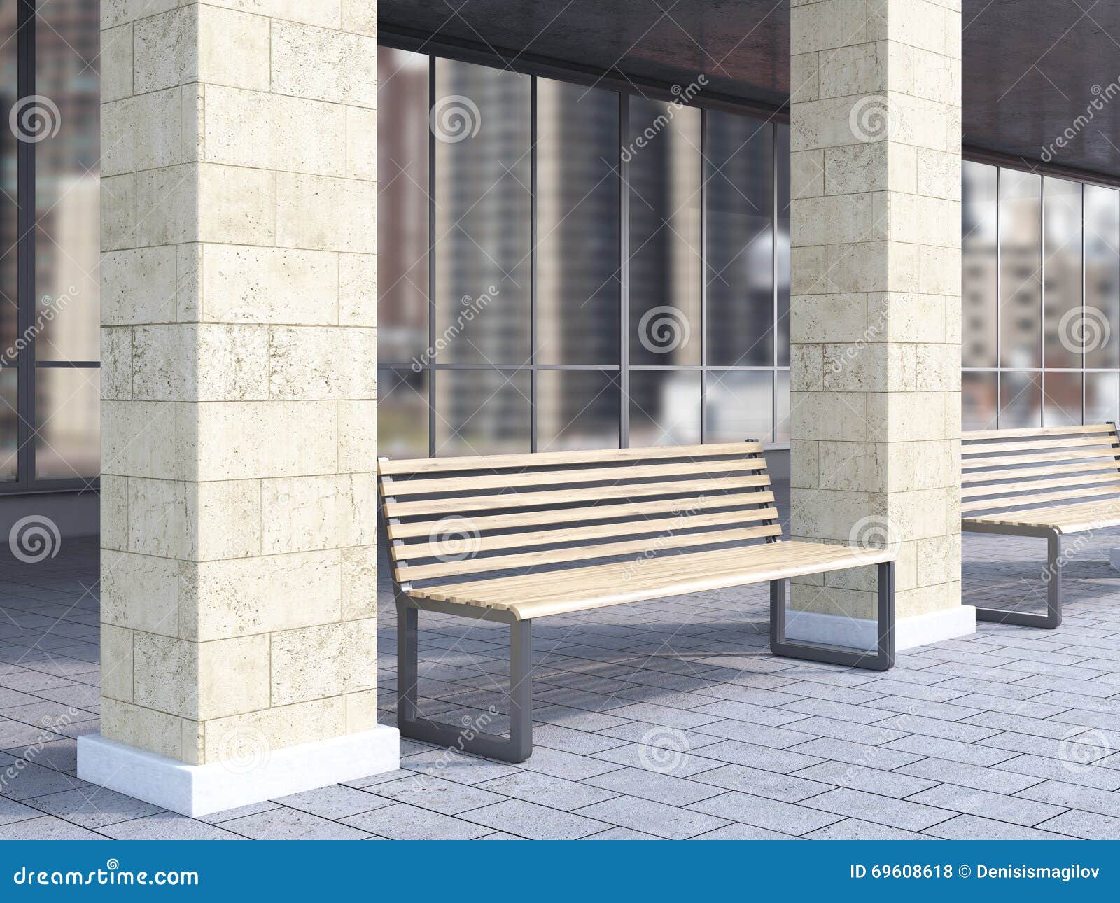 Bench between columns stock illustration. Illustration of idea - 69608618