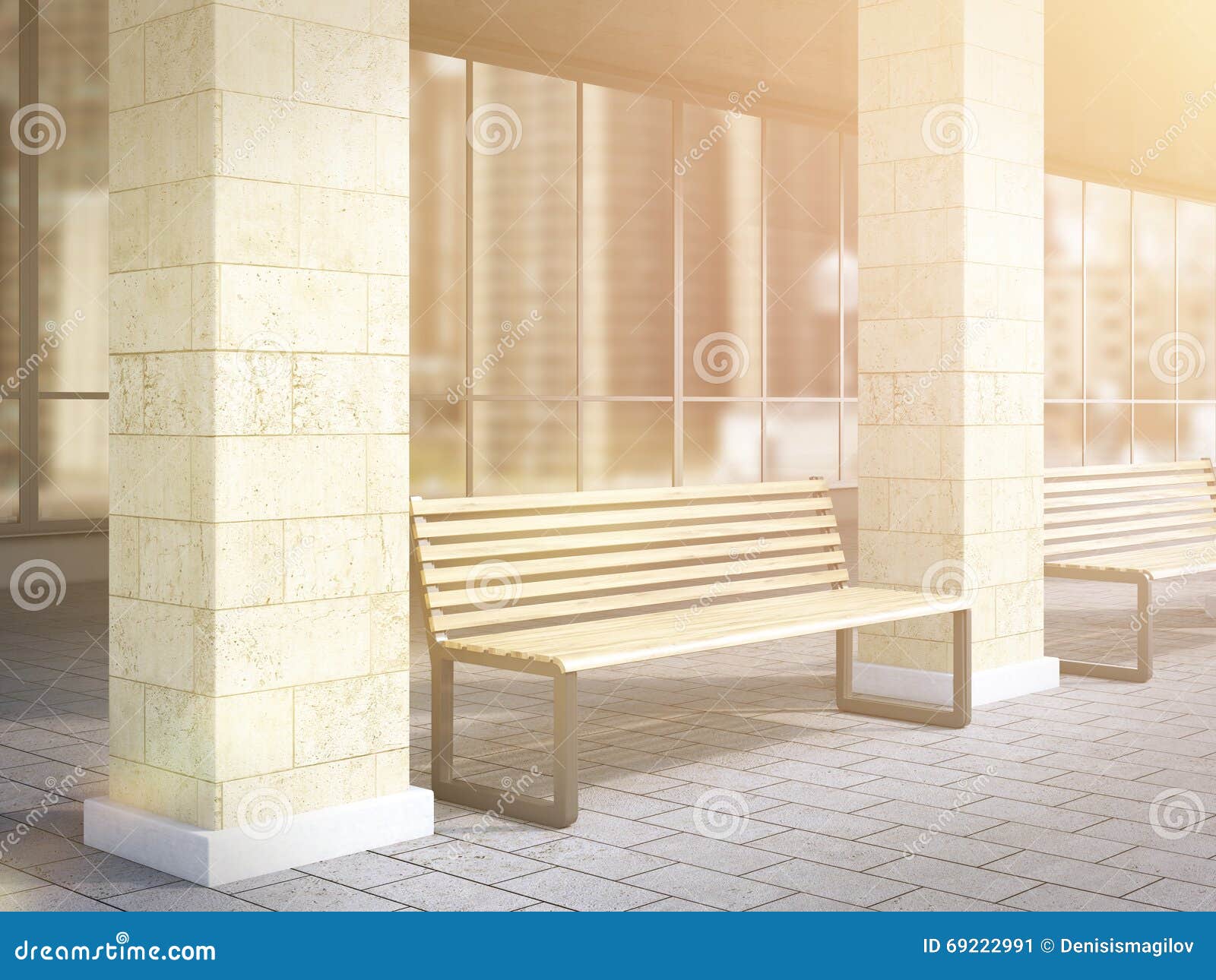 Bench between columns stock illustration. Illustration of creative ...
