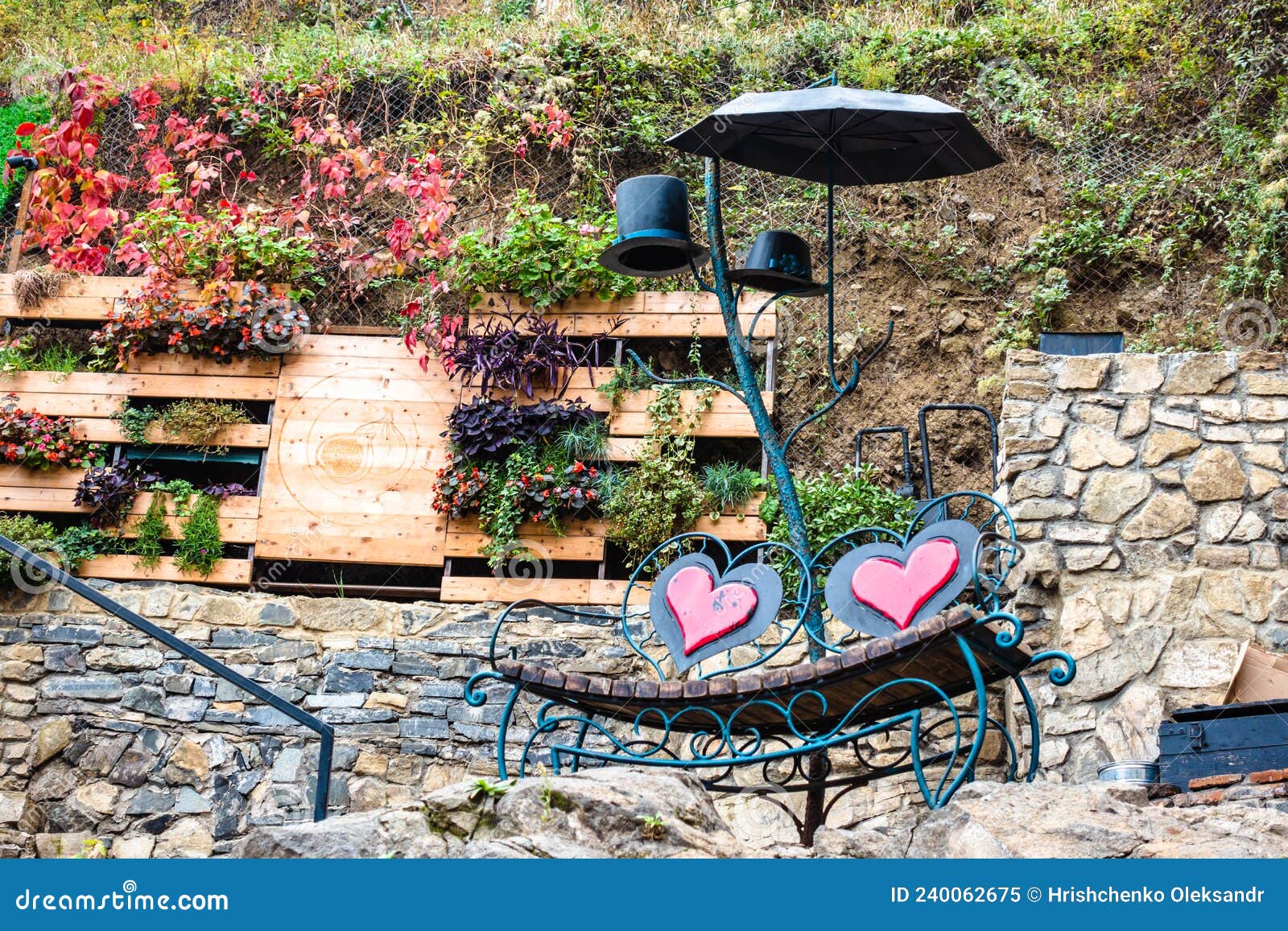 Bench for Couples in Love. Curved Bench with Hearts Stock Image - Image ...