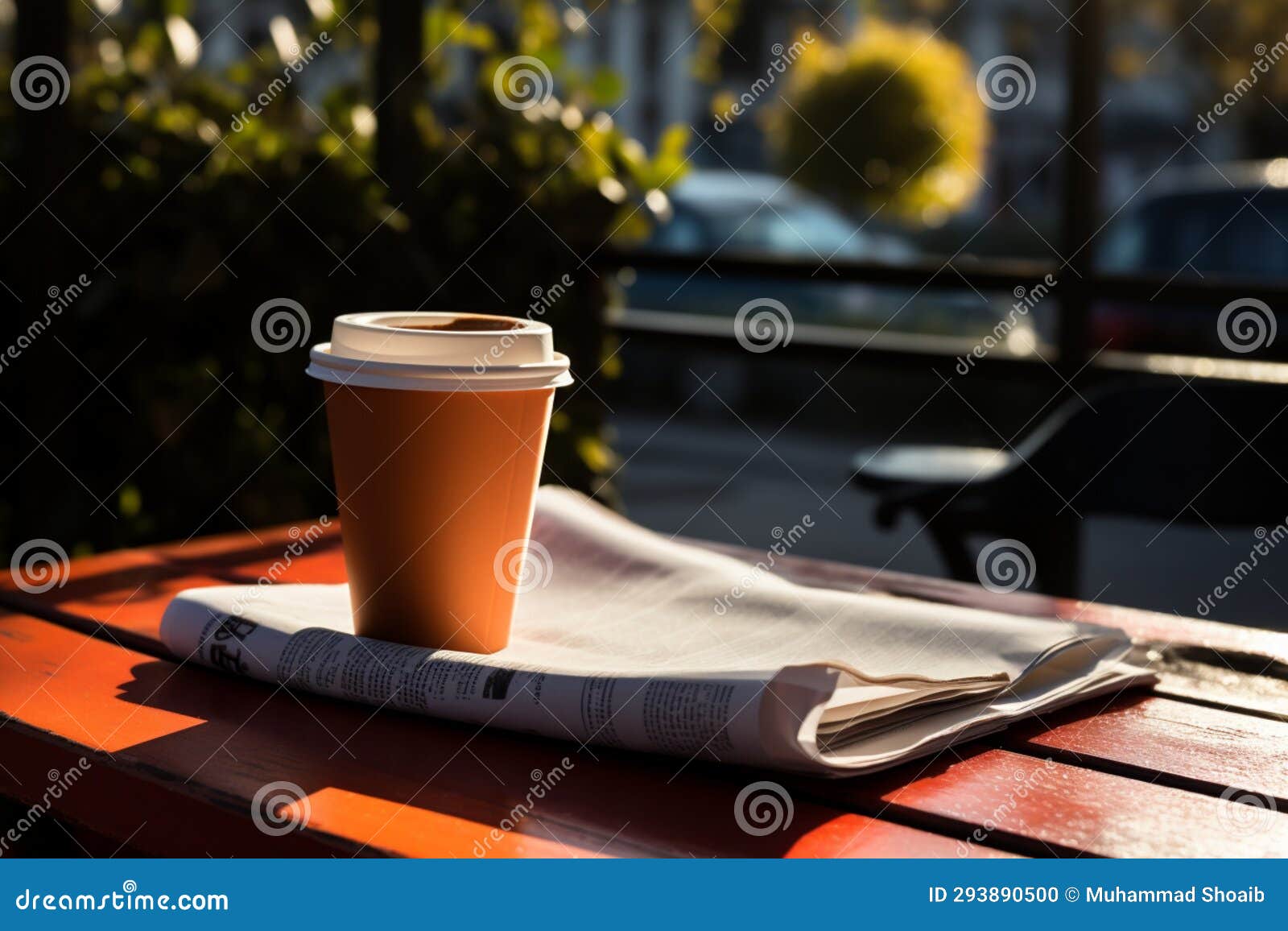 On the Bench a Cup of To Go Coffee and a Newspaper for Reading Stock ...
