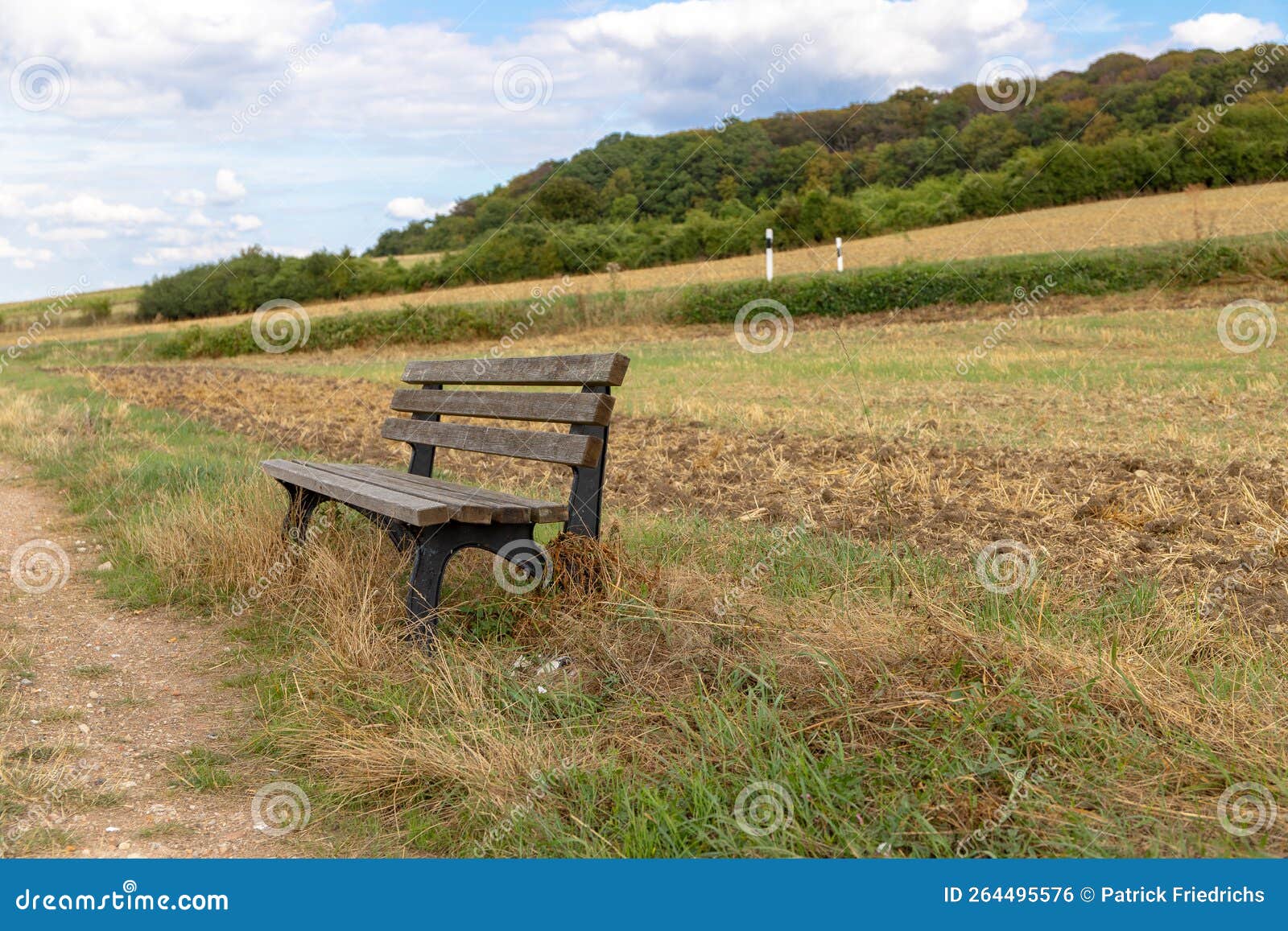 Bench on a Dirt Road with Road in the Background Stock Photo - Image of ...