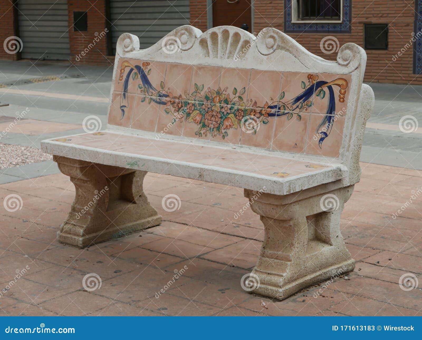 Bench with a Drawing on the Back in the Middle of the City Stock Image ...