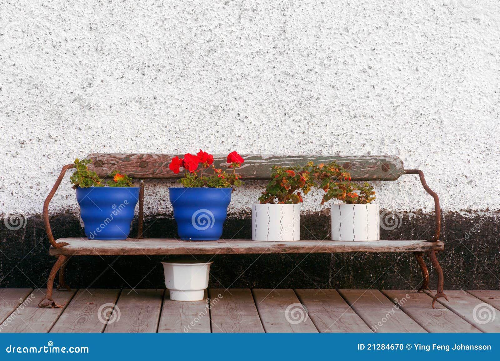 Bench with flower pots stock photo. Image of space, copy - 21284670