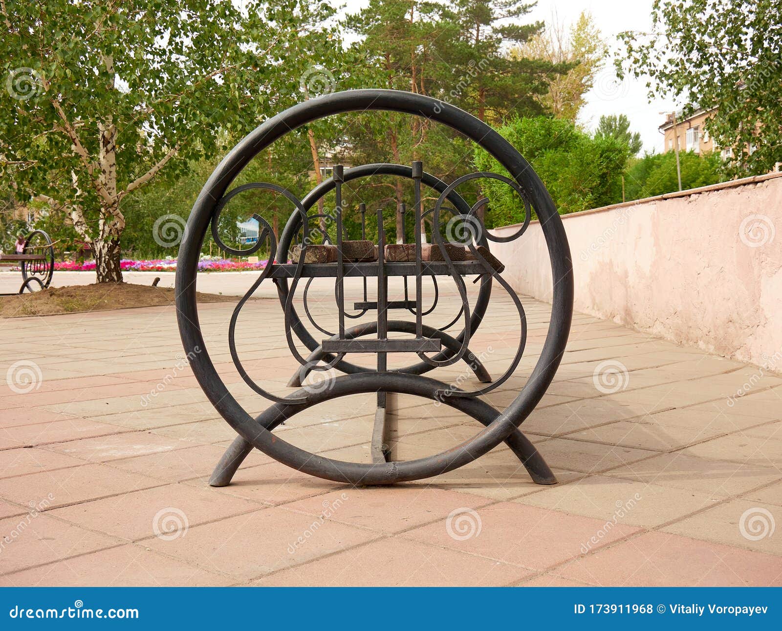 Bench in the Form of a Note Stands on a City Street Stock Photo - Image ...