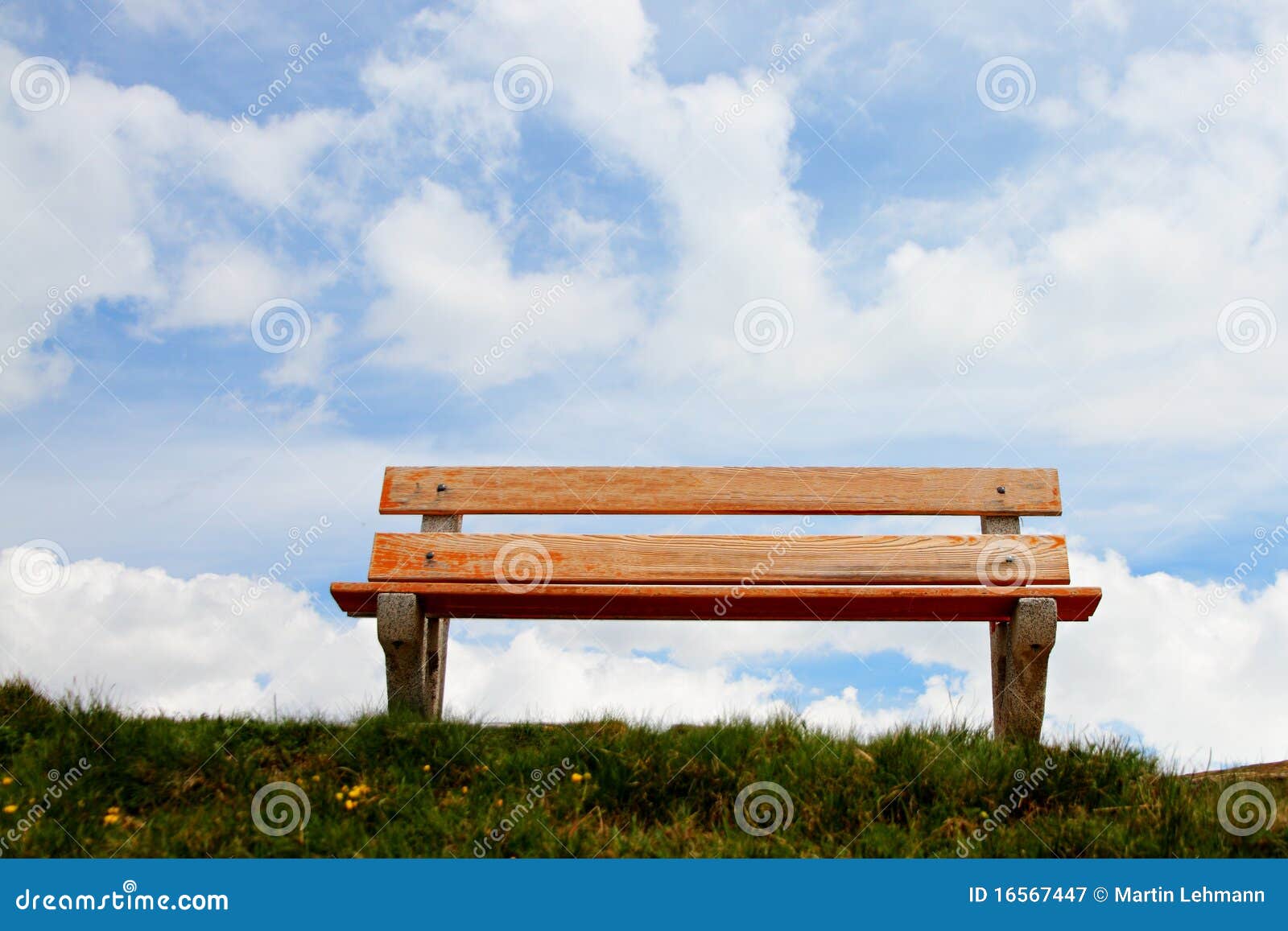 Bench in Front of a Pretty Blue Sky Stock Image - Image of single ...